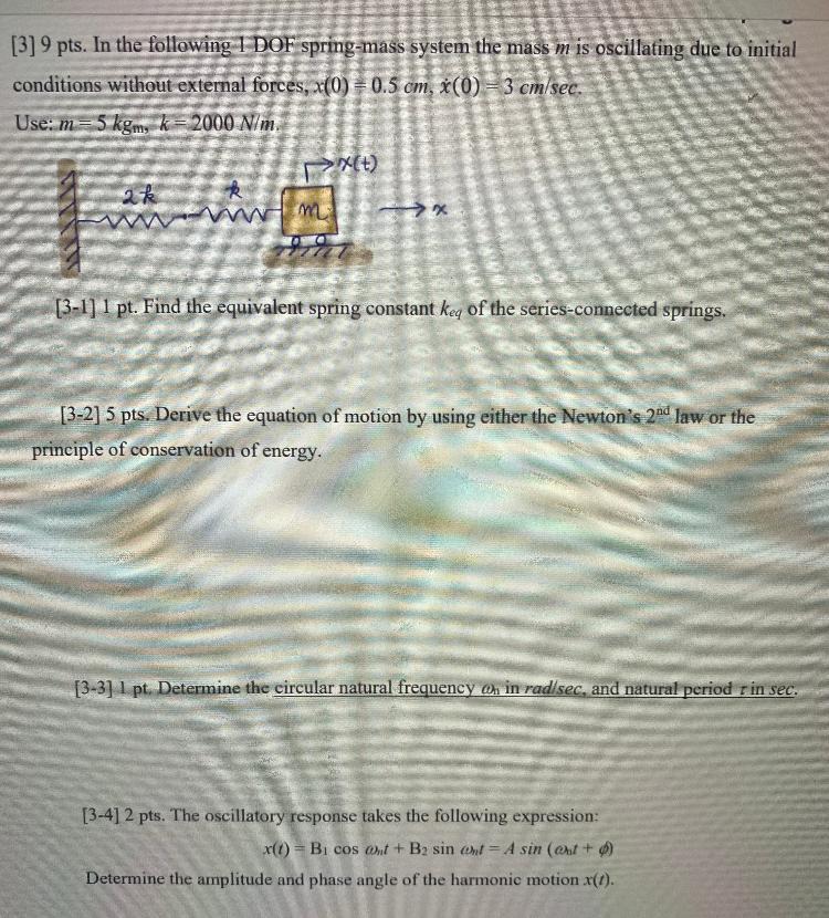 Solved [3] 9 pts. In the following 1 DOF spring-mass system | Chegg.com