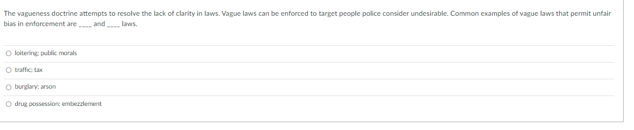 Solved The vagueness doctrine attempts to resolve the lack | Chegg.com