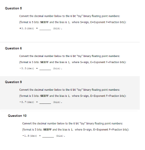 Solved Question 5 Convert the decimal number below to the 6 | Chegg.com