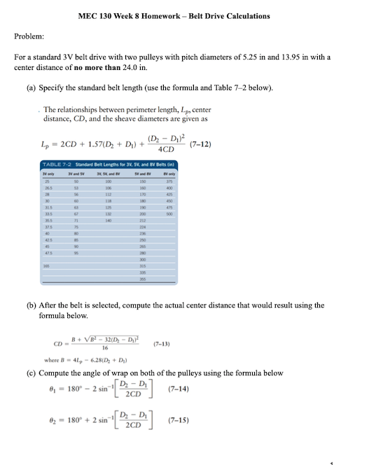 Solved MEC 130 Week 8 Homework - Belt Drive Calculations | Chegg.com