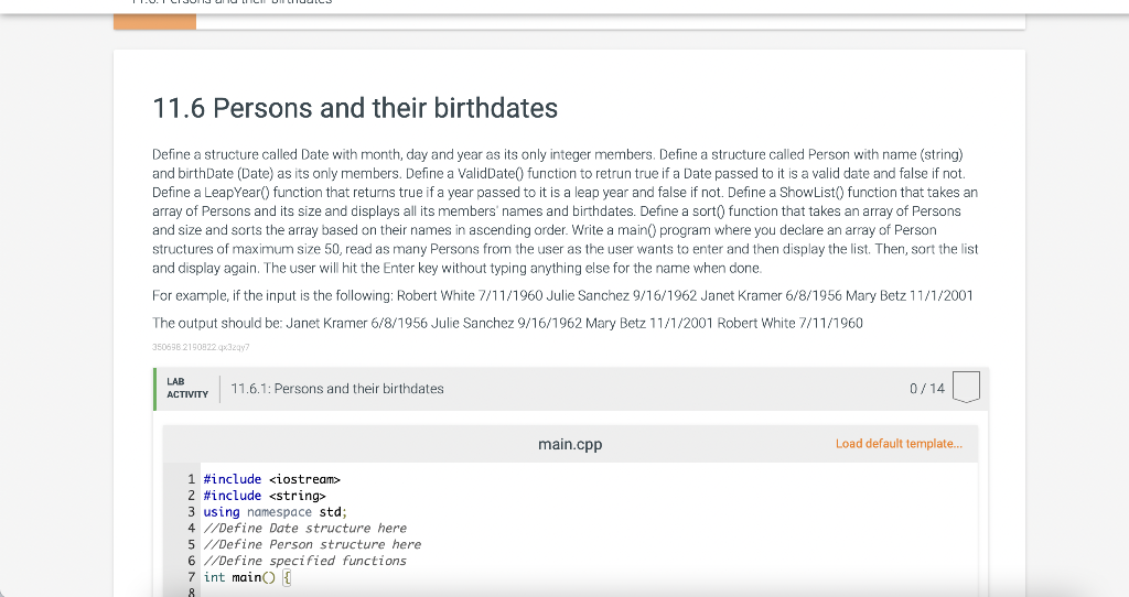Solved 11.6 Persons and their birthdates Define a structure | Chegg.com