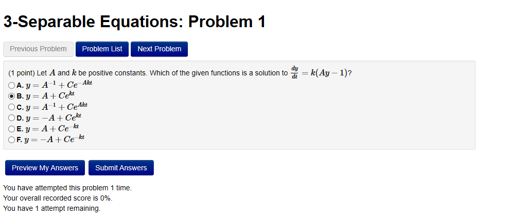 Solved 3 Separable Equations Problem 1 Previous Problem
