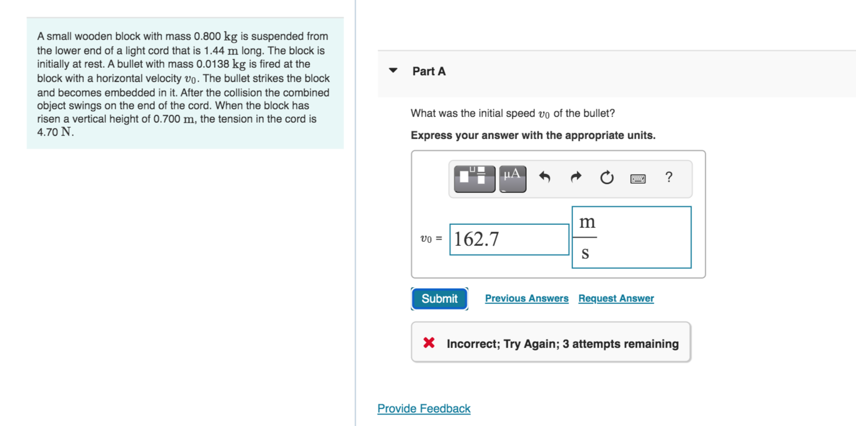 Solved Part A A small wooden block with mass 0.800 kg is | Chegg.com