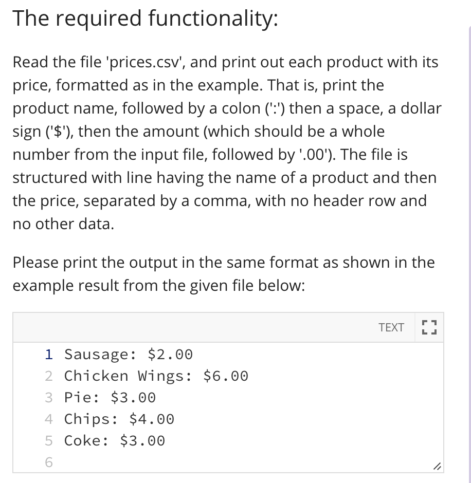 Solved Read the file 'prices.csv', and print out each | Chegg.com