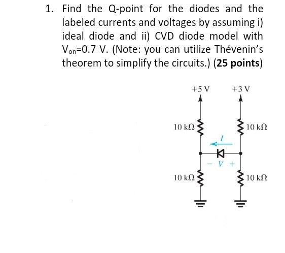 Solved 1. Find the Q-point for the diodes and the labeled | Chegg.com