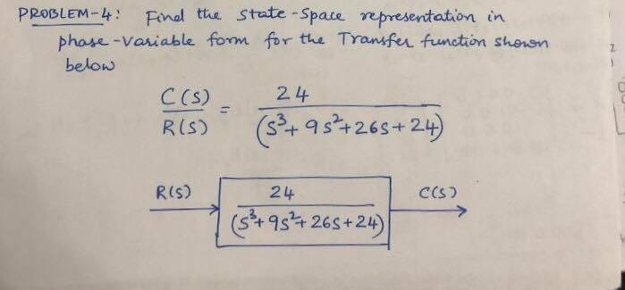 Solved Find the state space representation in phase variable | Chegg.com