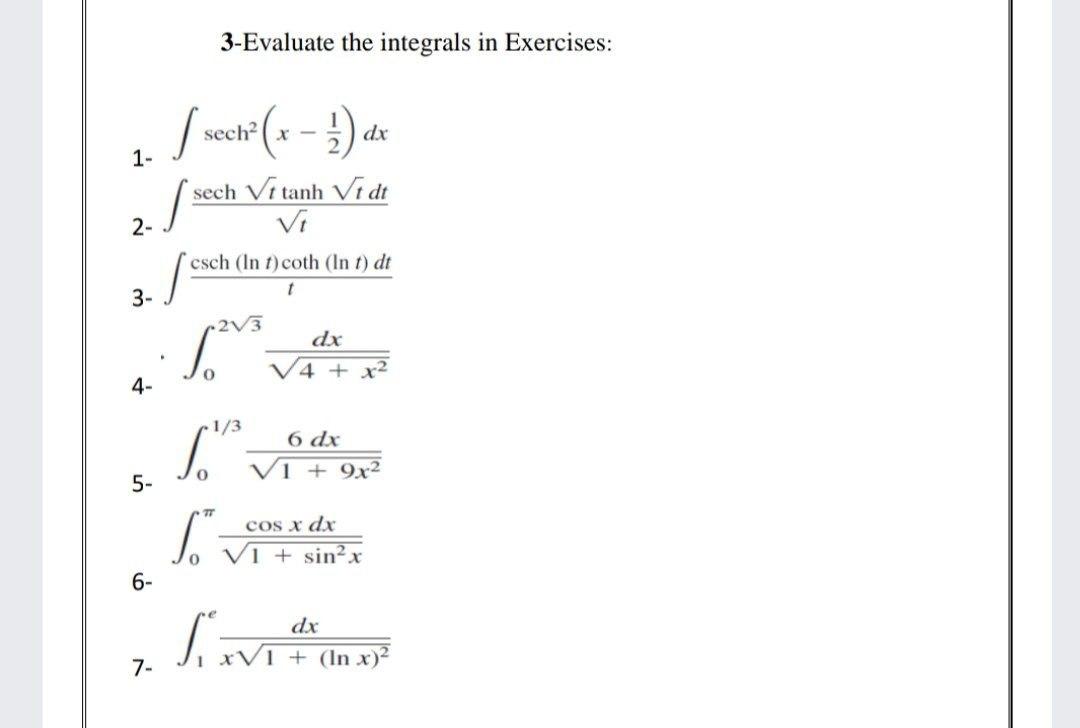 Solved 3-Evaluate the integrals in Exercises: I sech: (x - | Chegg.com