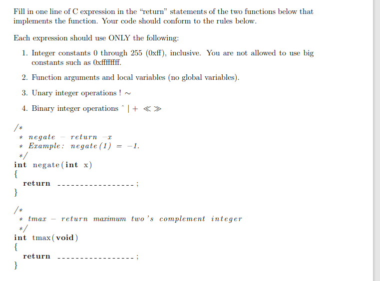 Solved Fill in one line of expression in the "return" | Chegg.com