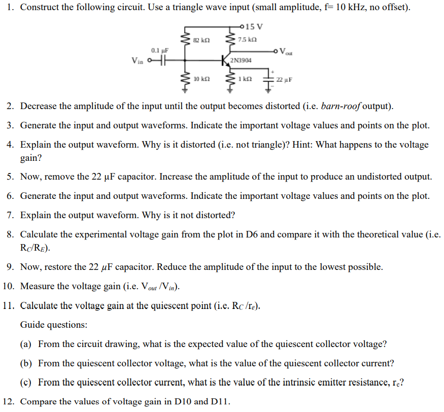 1. Construct the following circuit. Use a triangle | Chegg.com