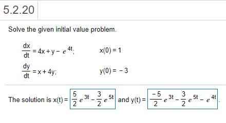 Solved 5.2.19 Solve the given initial value problem. dx dt = | Chegg.com