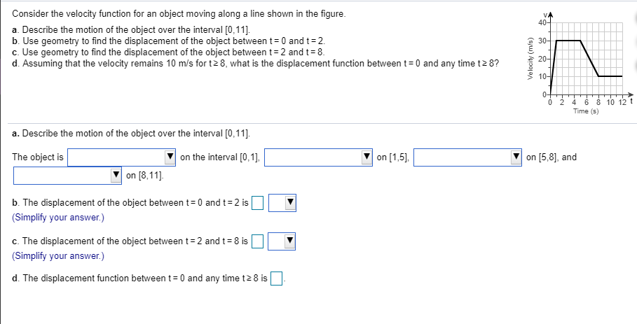 Solved Consider the velocity function for an object moving | Chegg.com