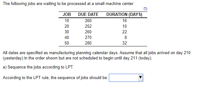 Solved a) Sequence the jobs according to LPT.According to | Chegg.com