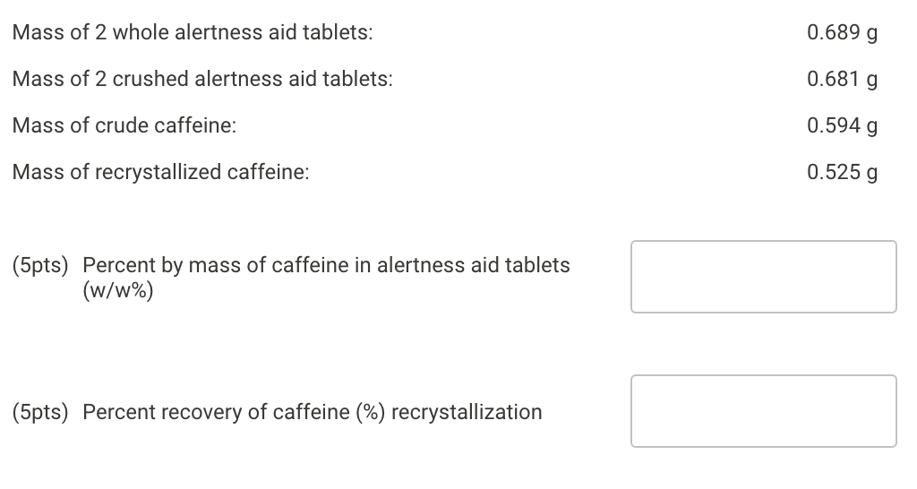 Mass of 2 whole alertness aid tablets: 0.689 g Mass | Chegg.com