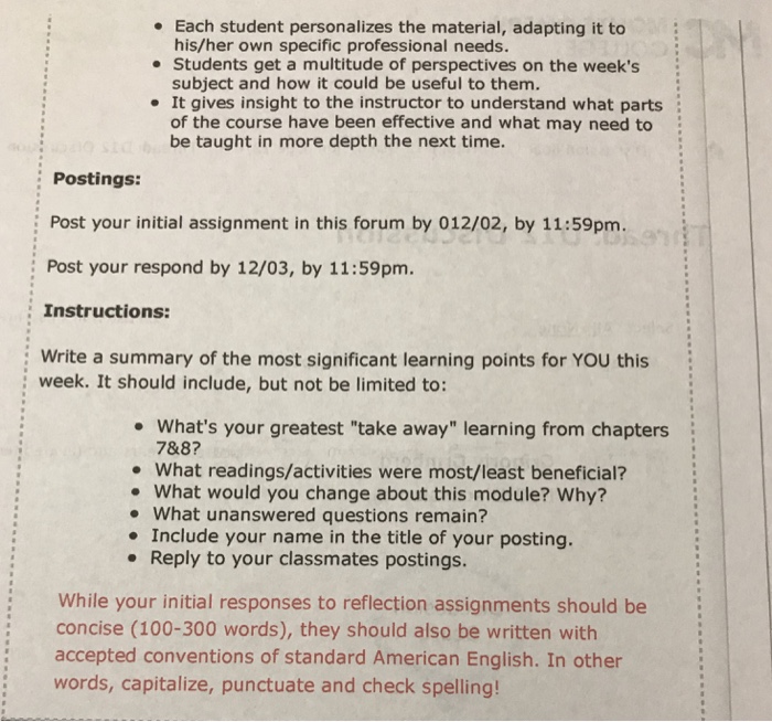 Reflection Chapters 7&8 in textbook (startury | Chegg.com