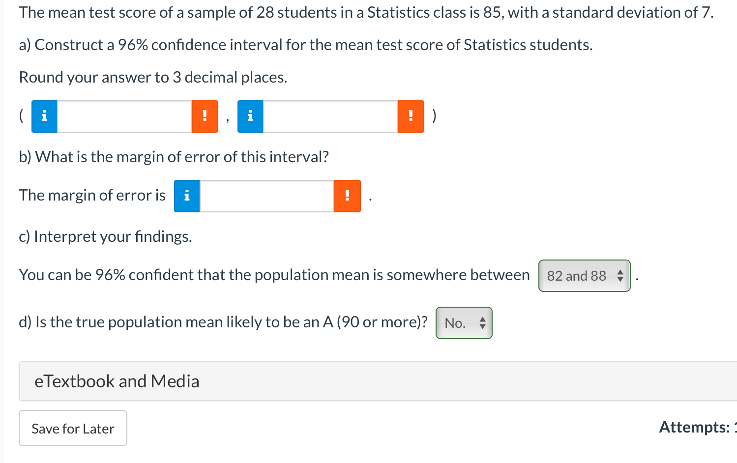 Solved The mean test score of a sample of 28 students in a | Chegg.com