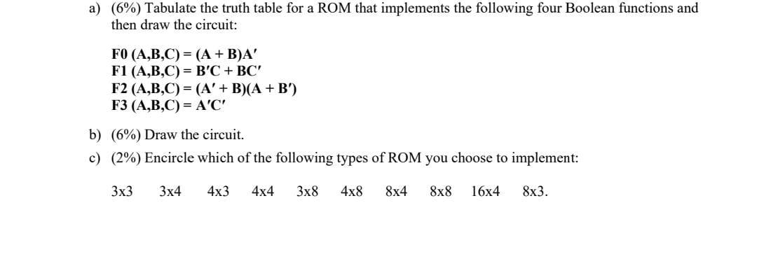 Solved a) (6%) Tabulate the truth table for a ROM that | Chegg.com