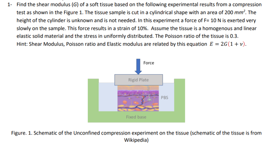 Solved 1- Find the shear modulus (G) of a soft tissue based | Chegg.com