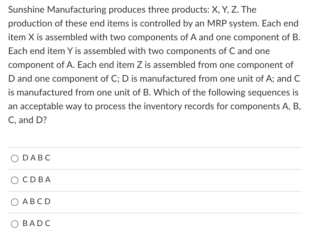 Solved Sunshine Manufacturing produces three products: X, Y, | Chegg.com