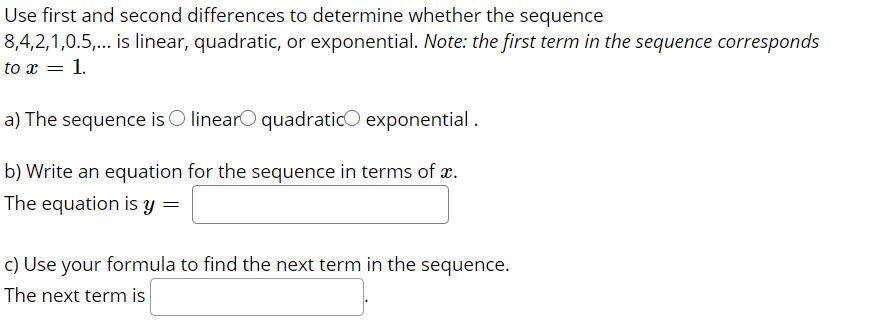 Solved Use first and second differences to determine whether | Chegg.com
