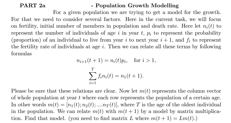 Solved PART 2a - Population Growth Modelling For a given | Chegg.com