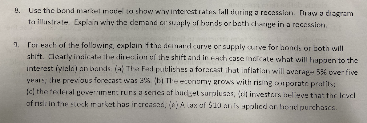 8. Use the bond market model to show why interest | Chegg.com