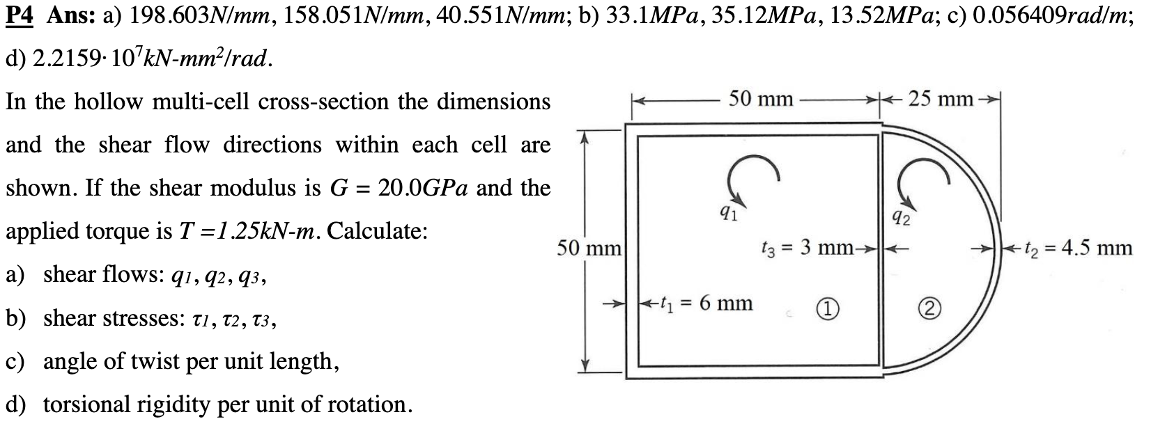 P4 Ans: a) 198.603 N/mm,158.051 N/mm,40.551 N/mm; b) | Chegg.com