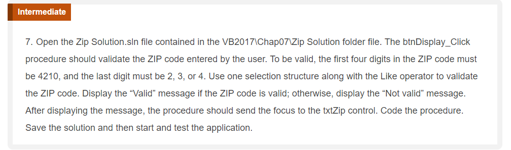 Solved Intermediate 7. Open the Zip Solution.sin file | Chegg.com