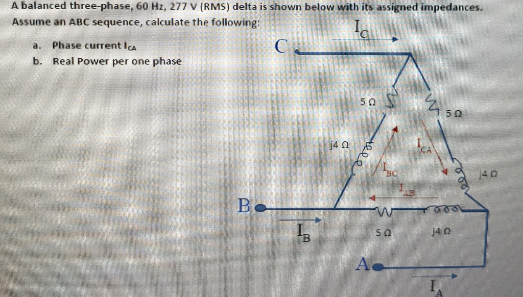 Solved A balanced three-phase, 60 Hz, 277 V (RMS) delta is | Chegg.com
