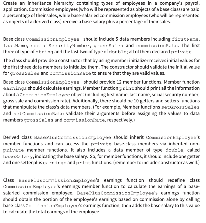 Solved Create an inheritance hierarchy containing types of | Chegg.com