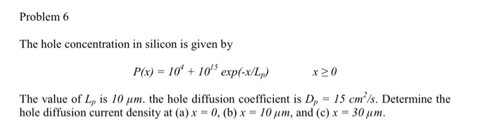 Solved Problem 6 The hole concentration in silicon is given | Chegg.com