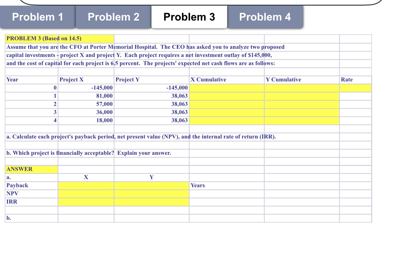 Solved show me excel format | Chegg.com
