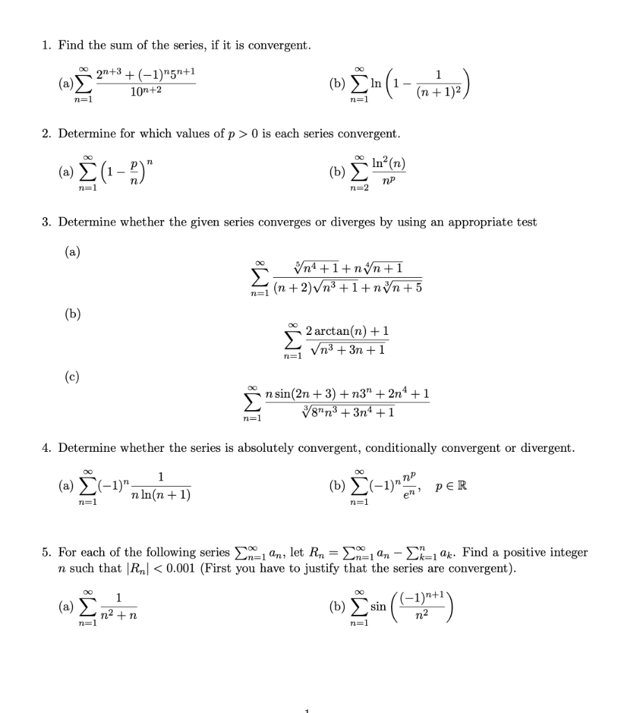 Solved 1. Find the sum of the series, if it is convergent. | Chegg.com