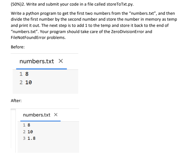 Solved (50%)2. Write and submit your code in a file called | Chegg.com