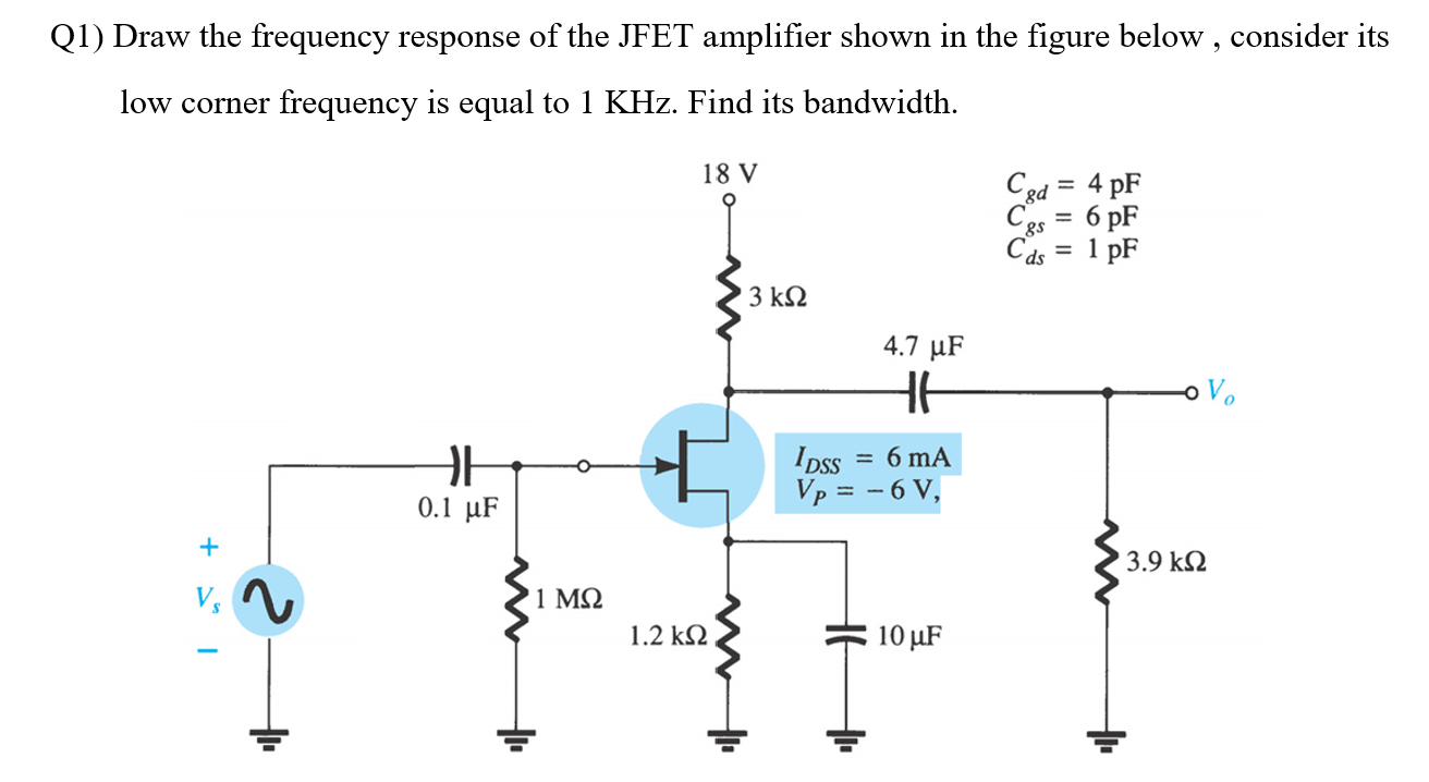 Solved Q1) Draw the frequency response of the JFET amplifier | Chegg.com