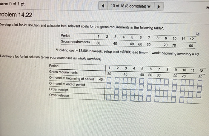 Solved Develop a lot-for-lot solution and calculate total | Chegg.com