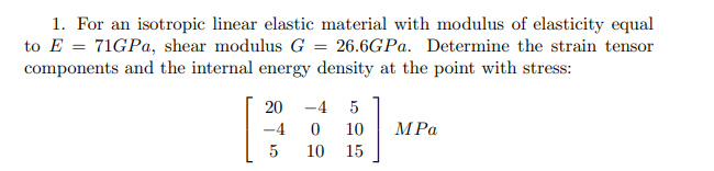 Solved 1. For an isotropic linear elastic material with | Chegg.com