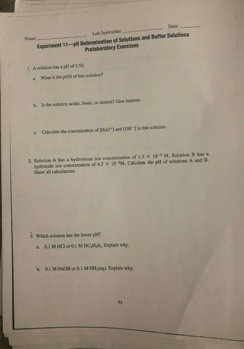 Solved Name Lab Instructor Date Experiment 11-pH | Chegg.com