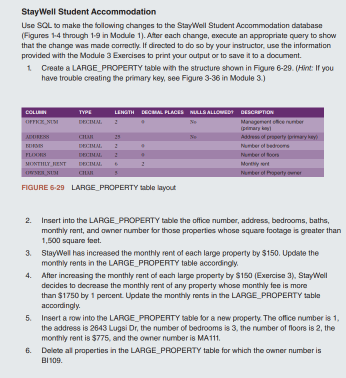 Solved StayWell Student Accommodation Use SQL to make the | Chegg.com