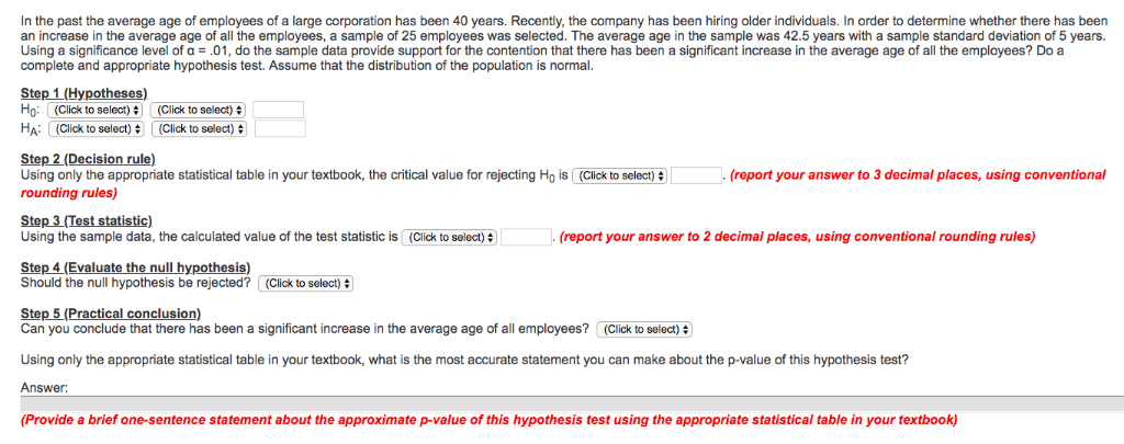 Solved In the past the average age of employees of a large | Chegg.com