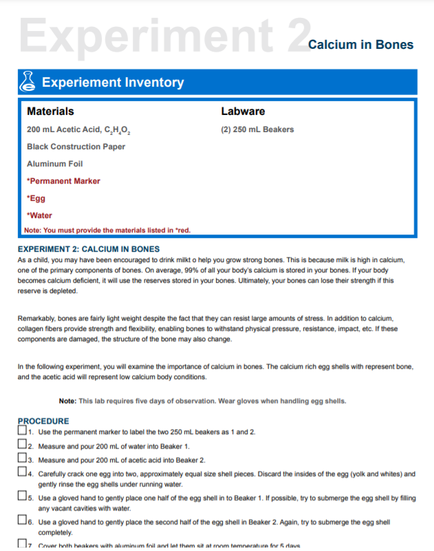 Solved Experiment 20 Calcium in Bones Experiement Inventory | Chegg.com