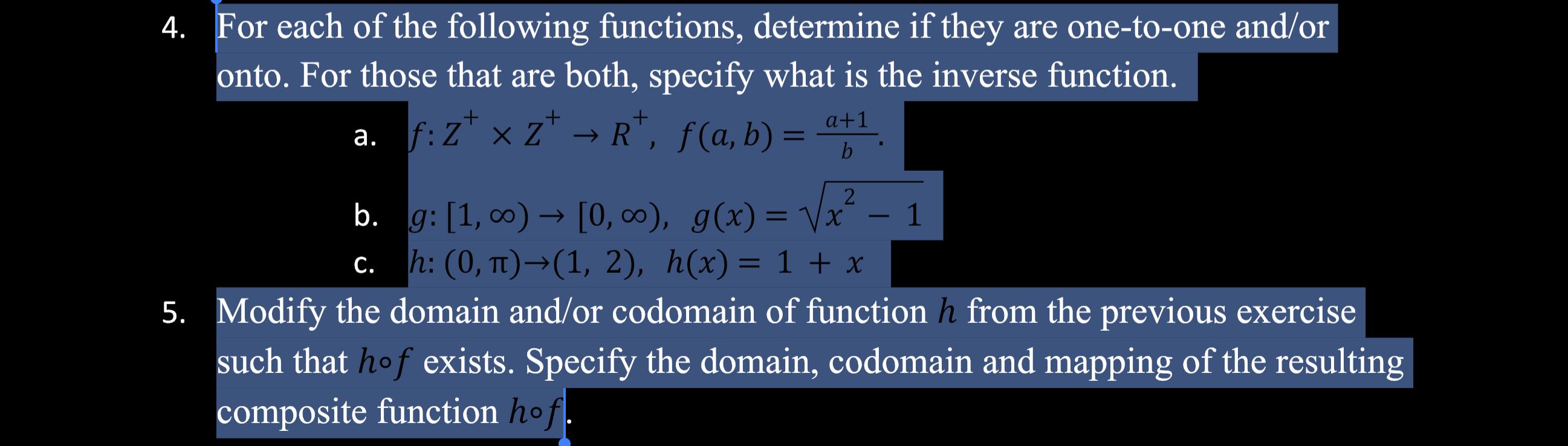Solved For each of the following functions, determine if | Chegg.com