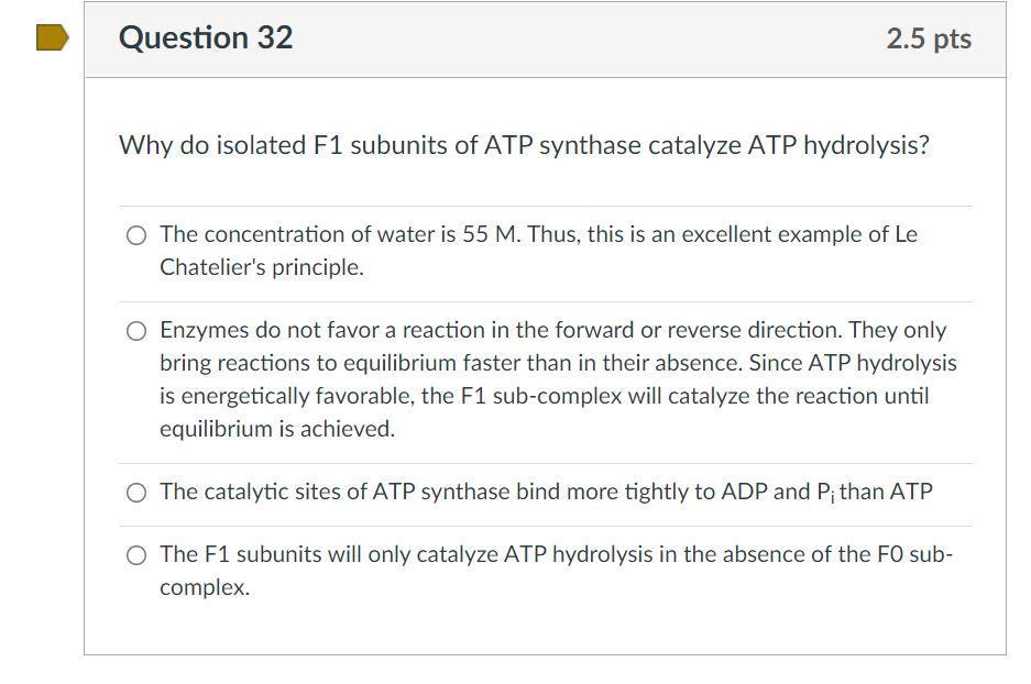 Solved Question 32 2.5 pts Why do isolated F1 subunits of | Chegg.com