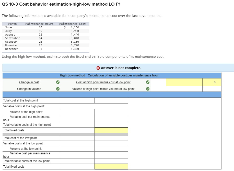 Solved QS 18-3 Cost behavior estimation-high-low method LO | Chegg.com