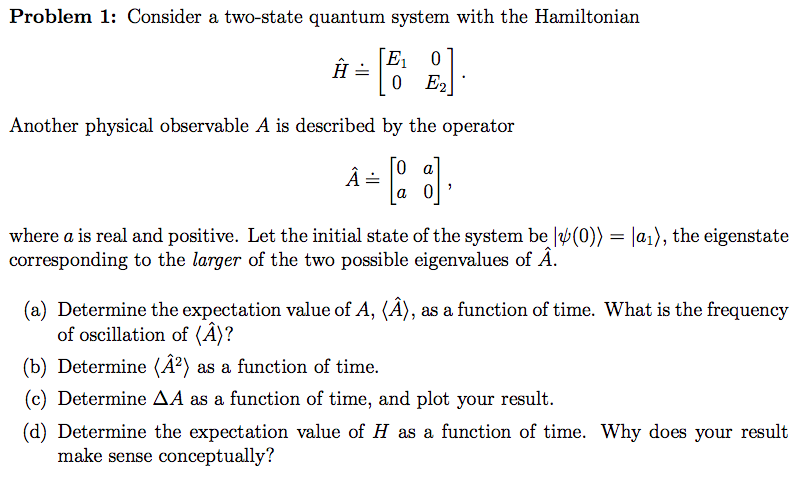 Solved Problem 1: Consider a two-state quantum system with | Chegg.com