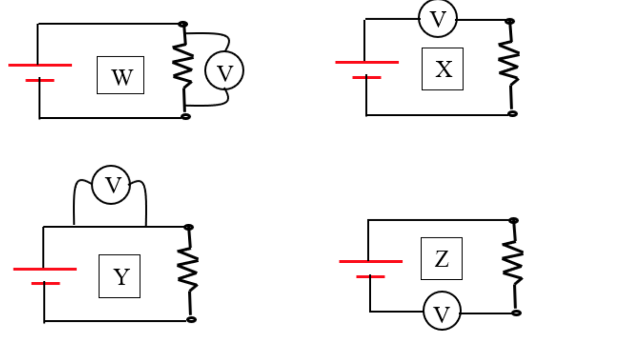 Solved In The Given Four Sketches A Voltmeter Is Connected