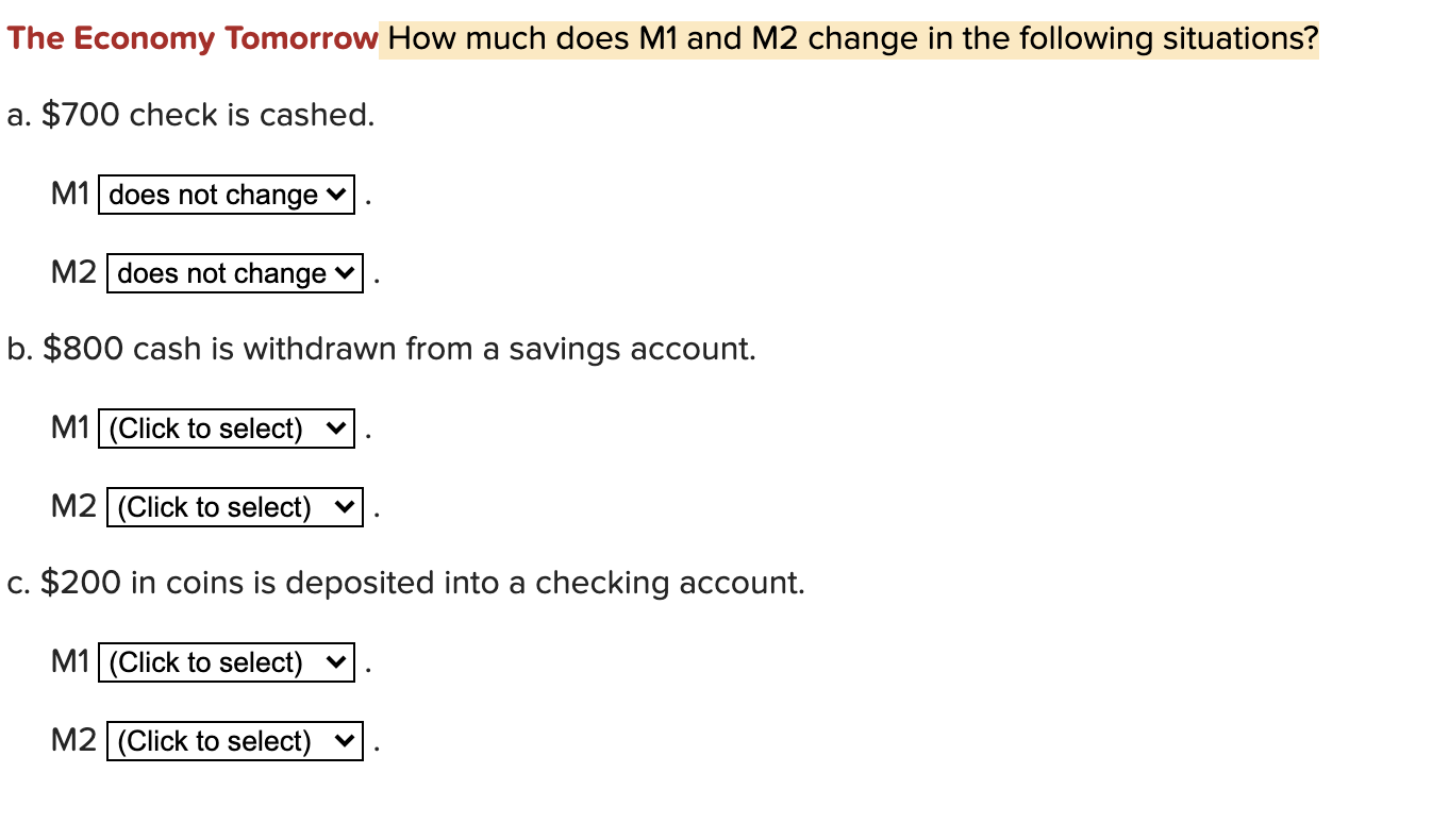 Solved The Economy Tomorrow How much does M1 and M2 change | Chegg.com