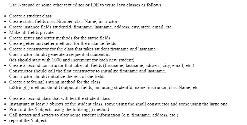 Solved Use Notepad or some other text editor or IDE to write | Chegg.com