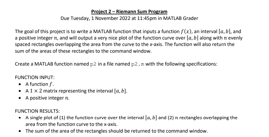 Solved Project 2 - Riemann Sum Program Due Tuesday, 1 | Chegg.com