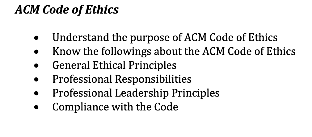 Solved ACM Code of Ethics . Understand the purpose of ACM | Chegg.com