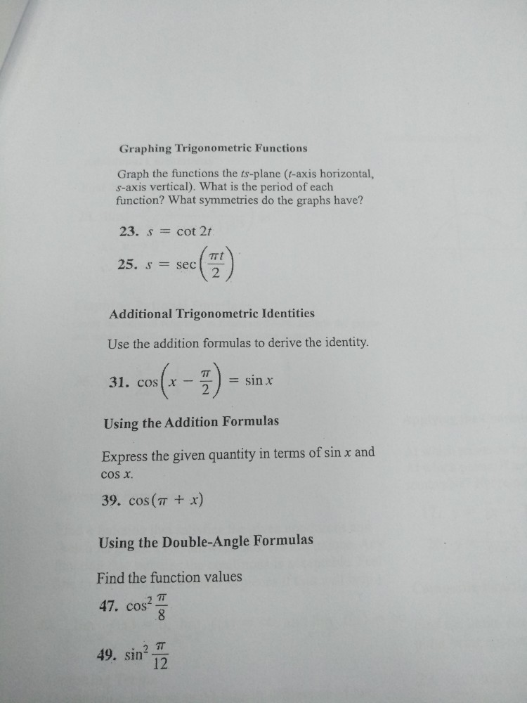 Solved Graphing Trigonometric Functions Graph the functions | Chegg.com